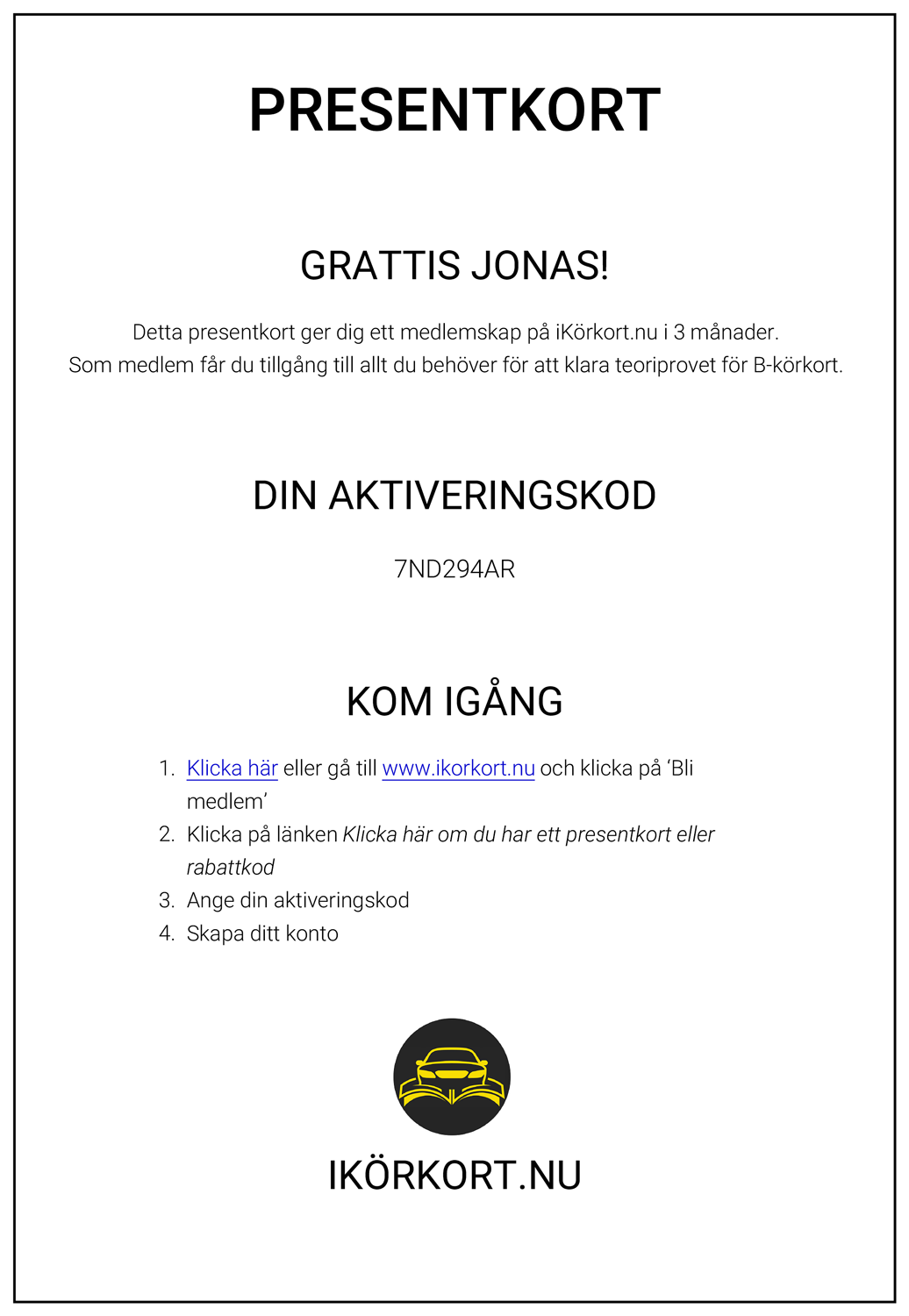Presentkort F r K rkortsteori IK rkort nu Presentkort F r K rkortsteori IK rkort nu